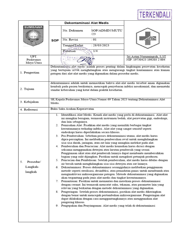 SOP Dekontaminasi | PDF