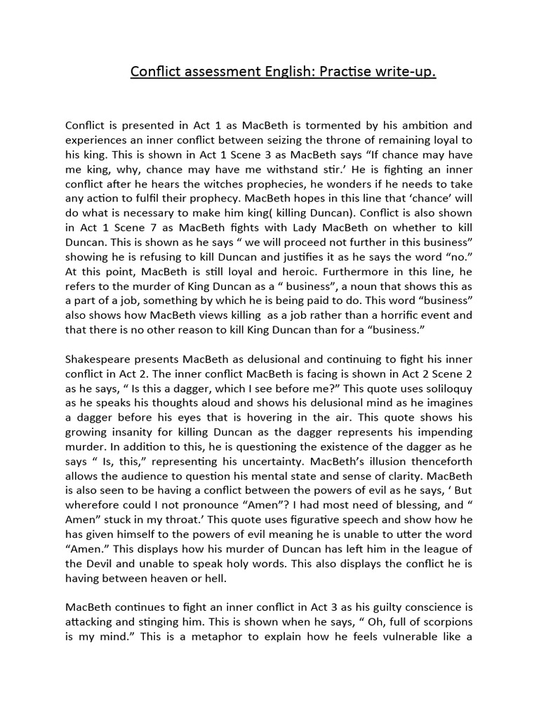 Macbeth Conflict Practise Assement Write Up | PDF | Macbeth