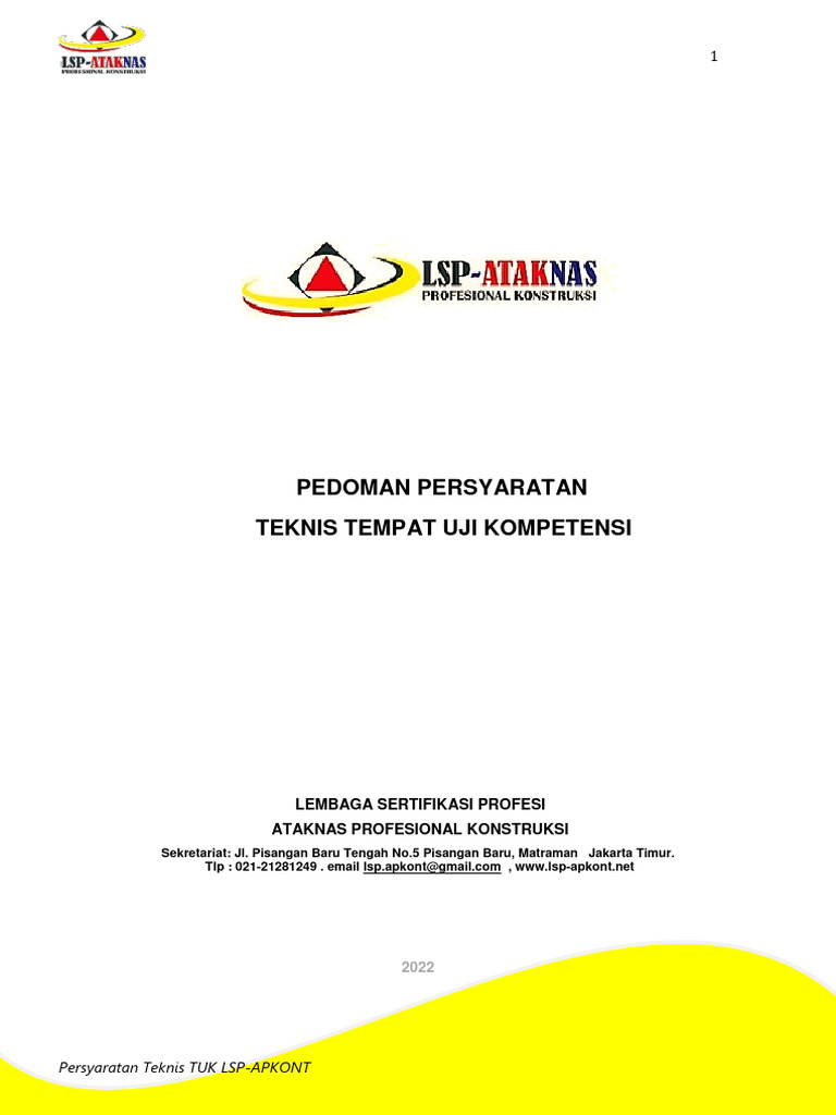 Pedoman Persyaratan Teknis Tuk LSP Ataknas Profesional Konstruksi ...