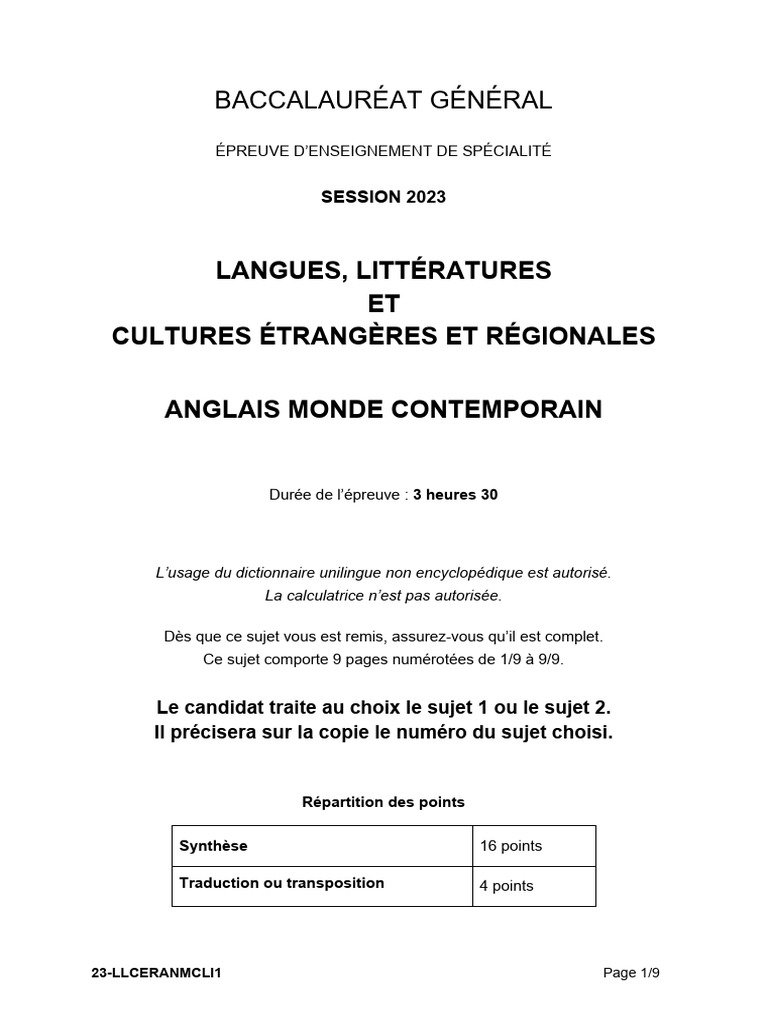 Spe Llcer Amc 2023 Liban Sujet Officiel | PDF | Indigenous Australians ...