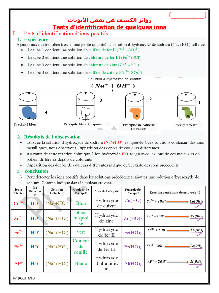Tests d'identification des ions | PDF | Ion | Zinc