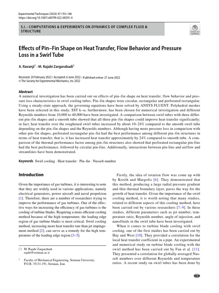 Effects of Pin-Fin Shape On Heat Transfer, Flow Behavior and Pressure ...