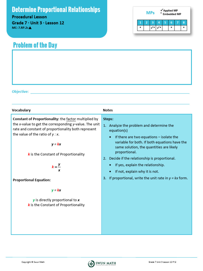 Problem of The Day: Procedural Lesson Grade 7 Unit 3 Lesson 12 | PDF ...