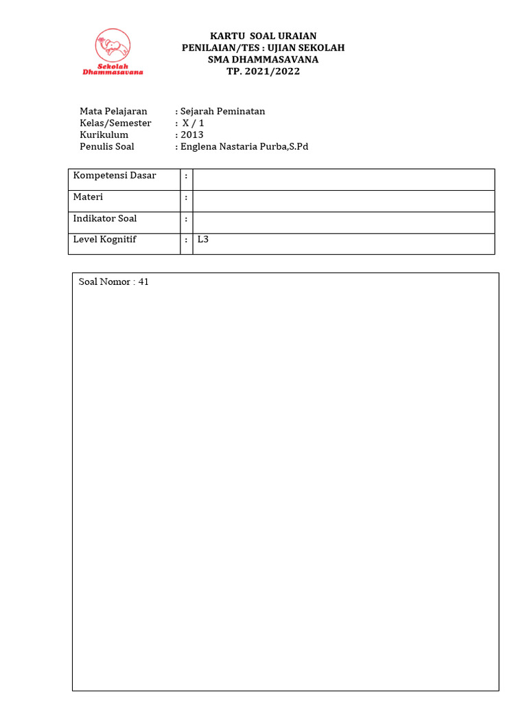 Kartu Soal Uraian | PDF