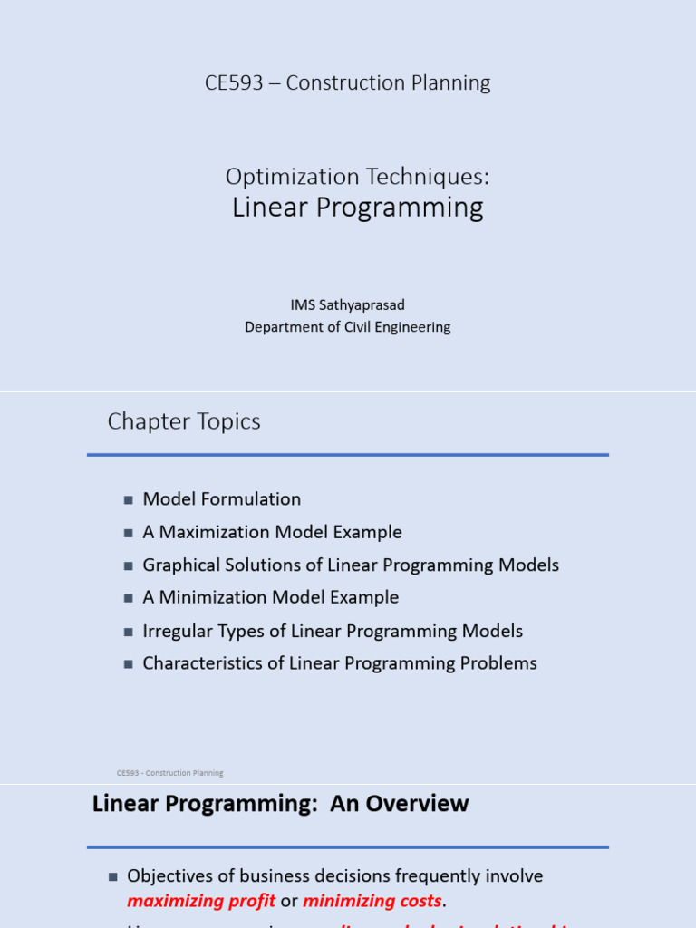CE593 Linear Programming | PDF | Linear Programming | Mathematical Optimization