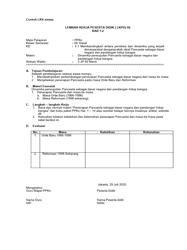 Contoh LKS Siswa PPKN IX (Utk Ernita | PDF