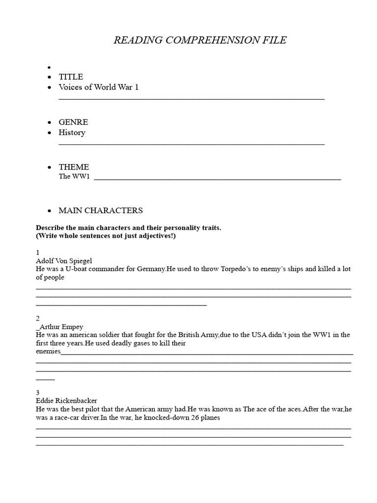 Reading Comprehension Template 1 | PDF | World War I | Linguistic ...