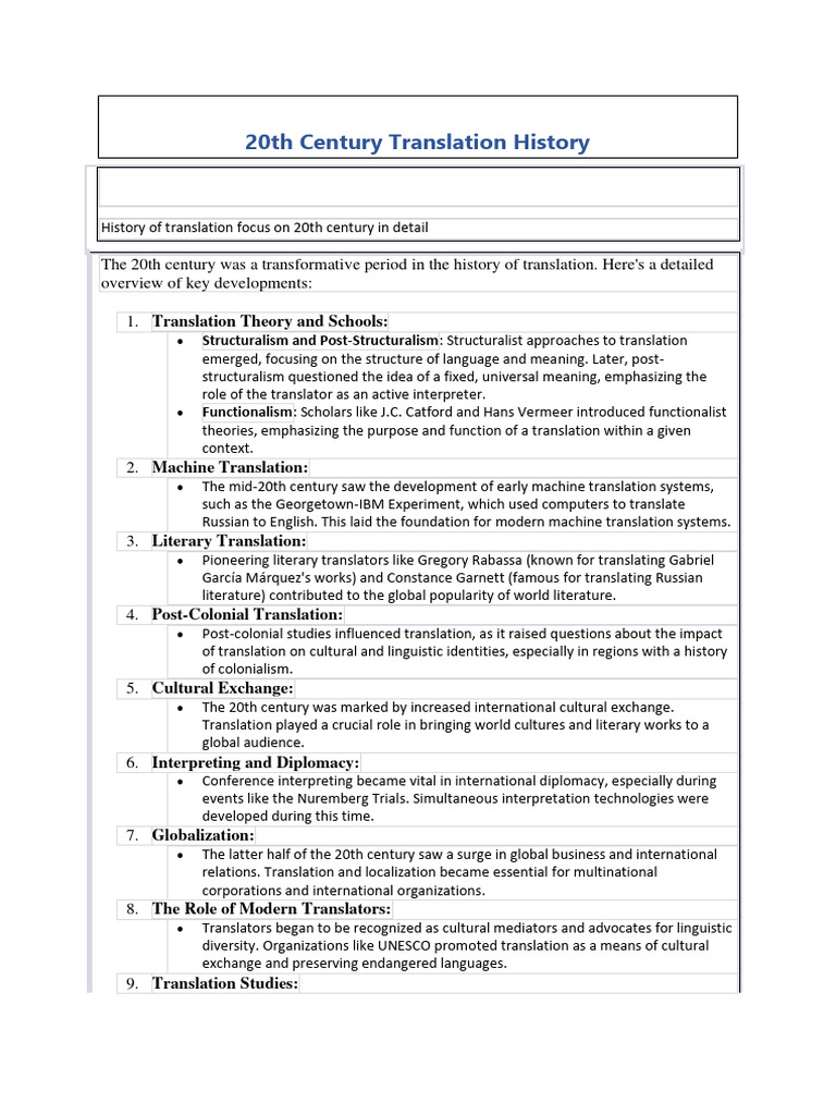 20th Century .Translation History | PDF | Translations | Linguistics