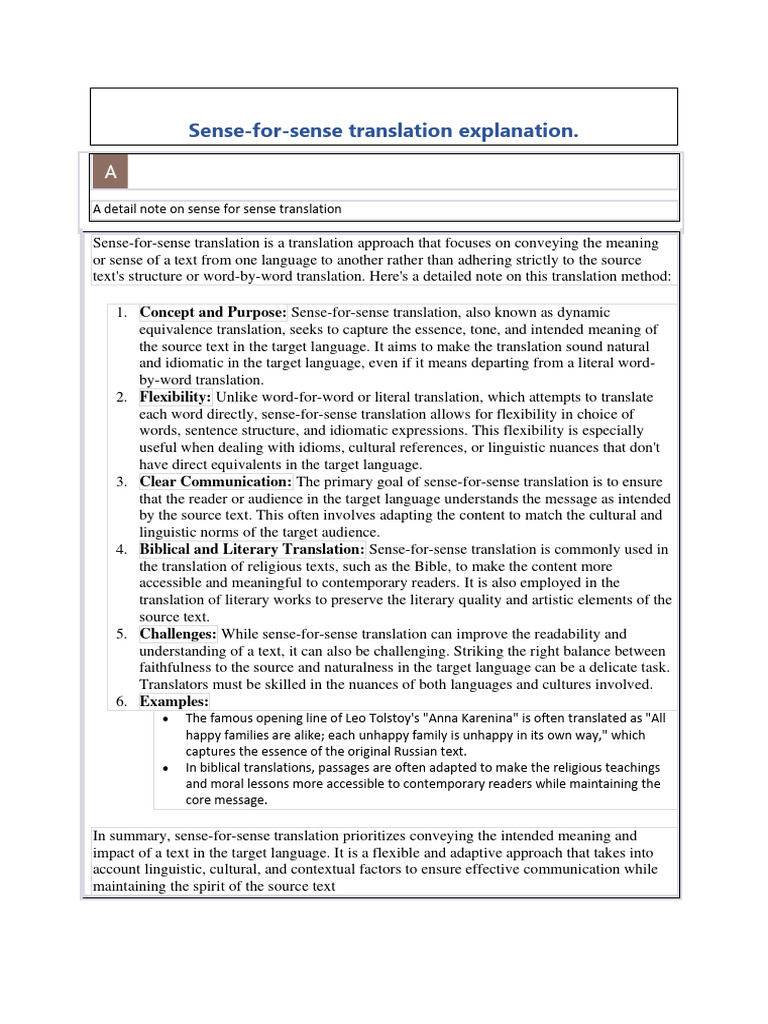 Sense For Sense Translation | PDF | Translations | Idiom