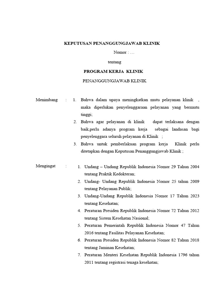 Contoh Program Kerja Klinik Beserta SK | PDF