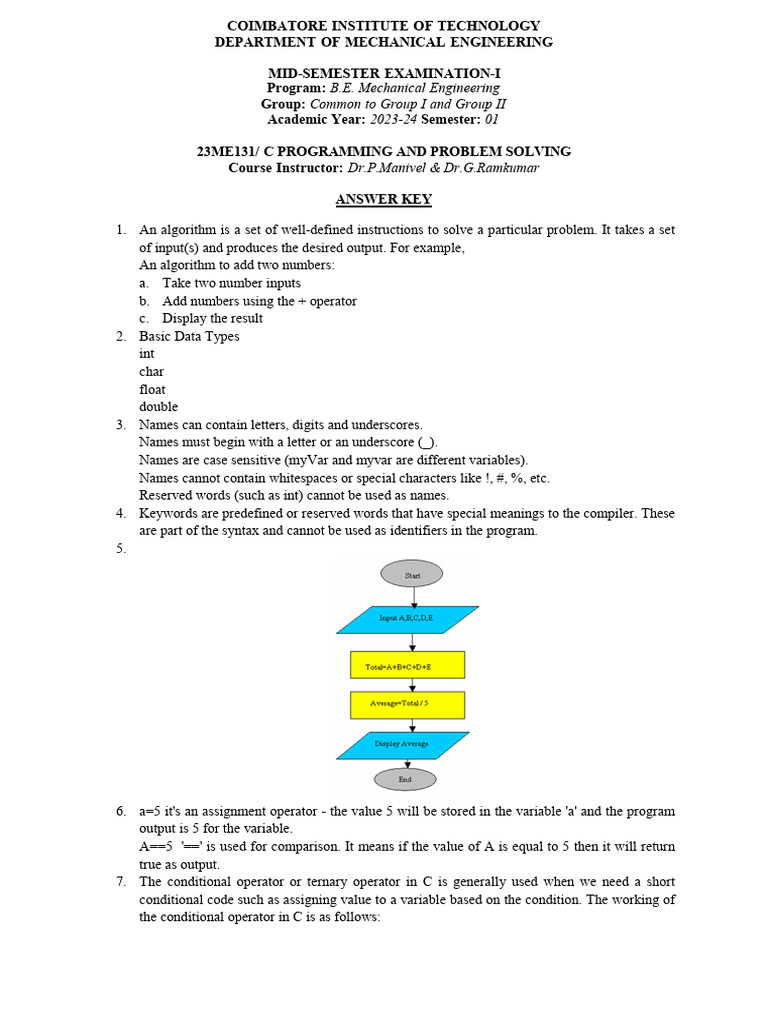 C MS1 Key | PDF | Reserved Word | Computer Program