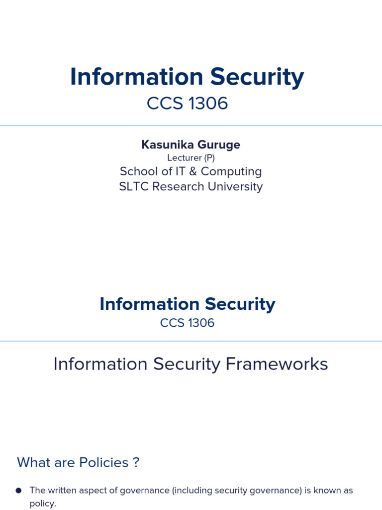 03 Lec01 Information Security Frameworks Pdf Computer Security Security