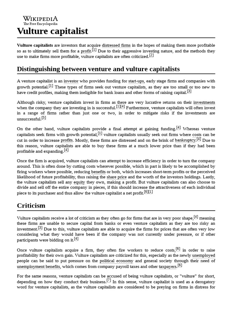 Vulture Capitalist | PDF | Investing | Economies