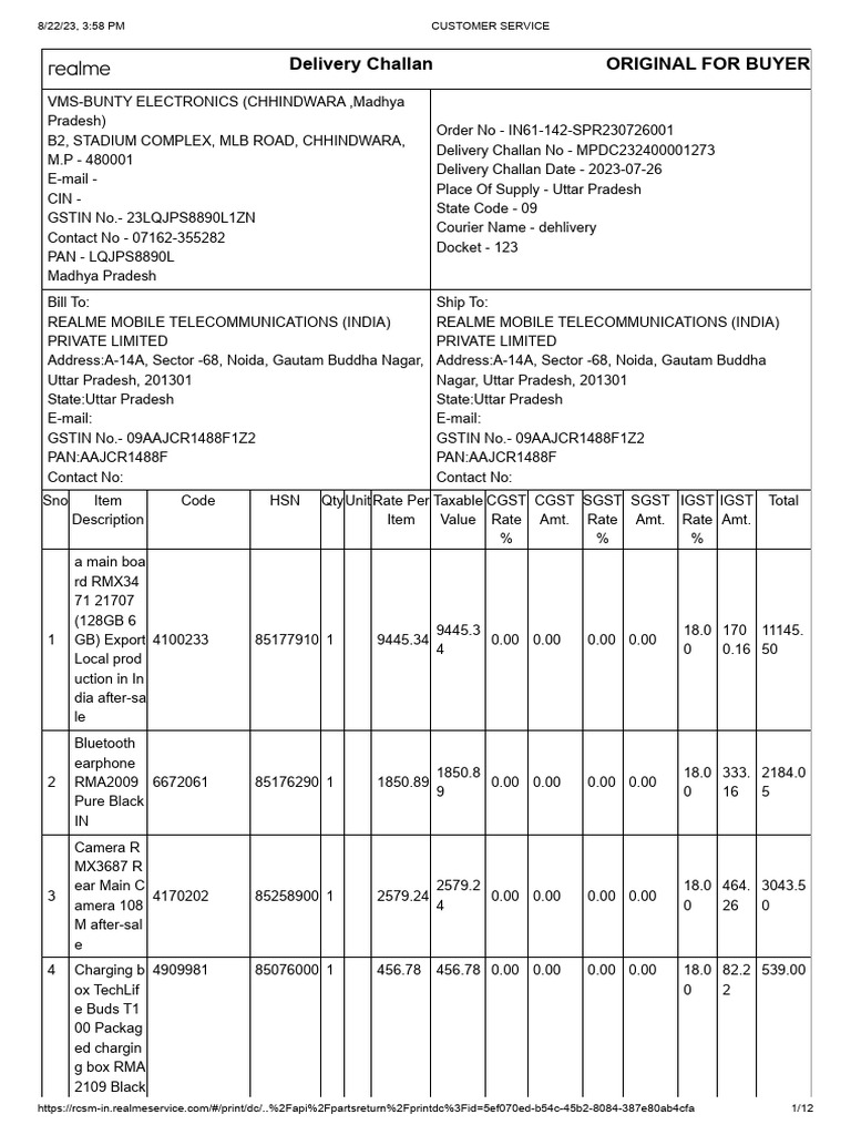 Original For Buyer Delivery Challan | PDF | Electronics | Computing