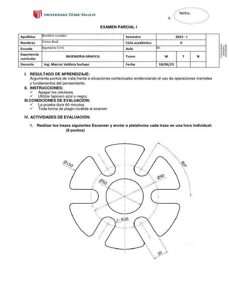 EXAMEN PARCIAL INGENIERIA GRAFICA Completo Raúl Bustillos | PDF ...