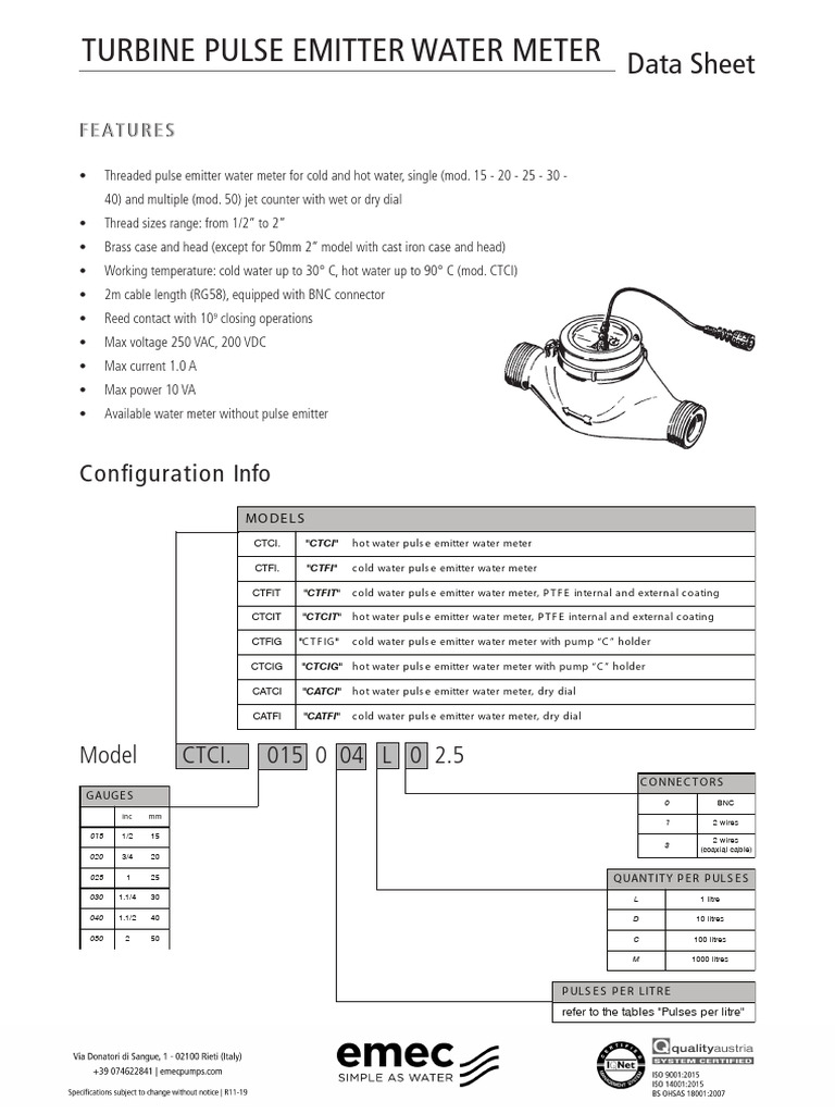 Turbine Pulse Emitter Water Meter | PDF | Metrology | Electronics