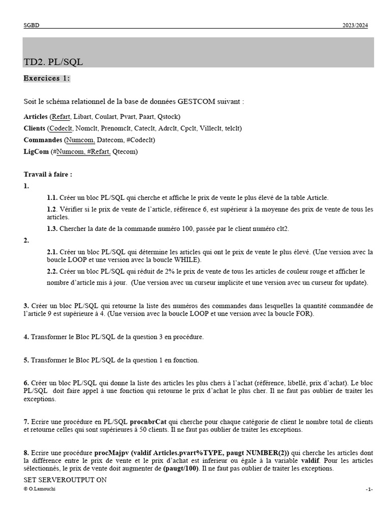 TD2 SGBD | PDF | SQL | PL/SQL