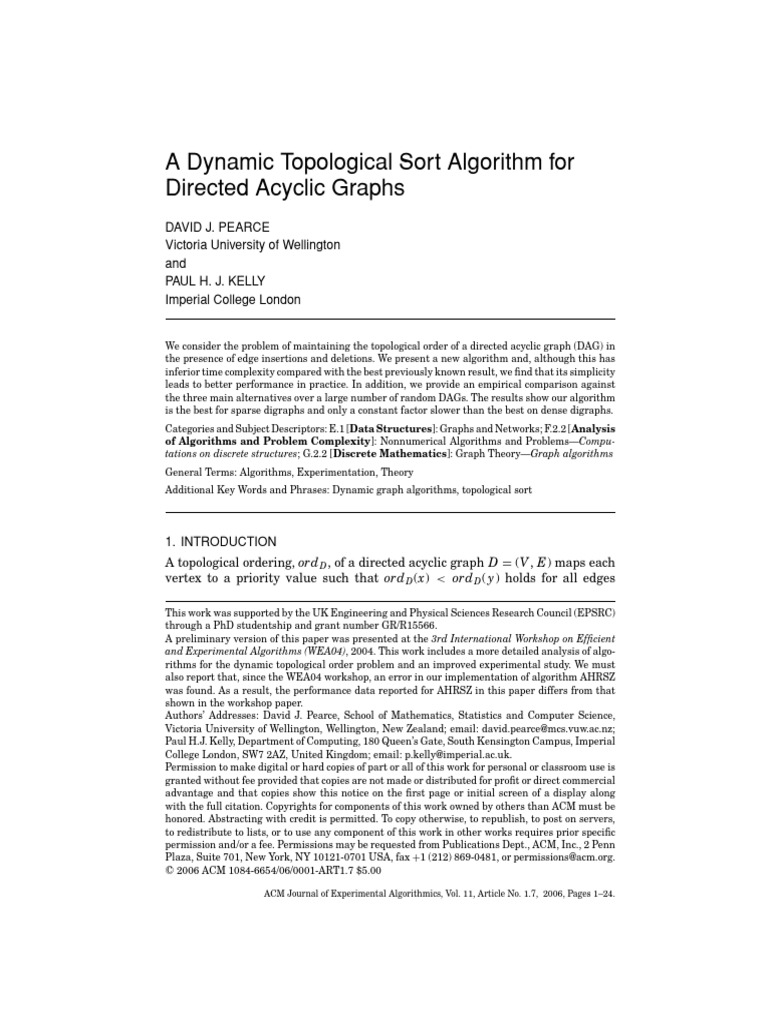 A Dynamic Topological Sort Algorithm For Directed Acyclic Graphs | PDF | Algorithms | Applied ...
