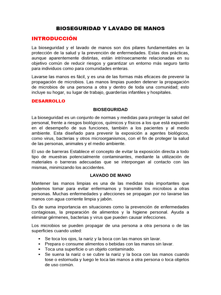 Bioseguridad y Lavado de Manos | PDF | Lavado de manos | Ciencias de la Salud