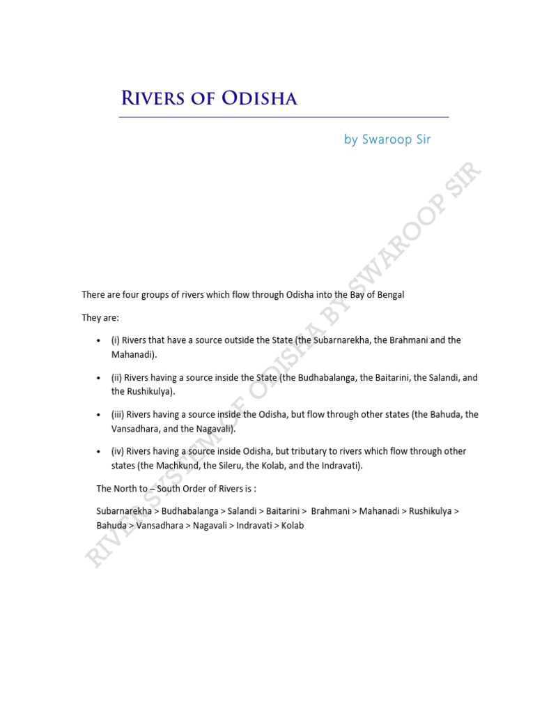Rivers of Odisha: by Swaroop Sir | PDF | Physical Geography | Fluvial ...