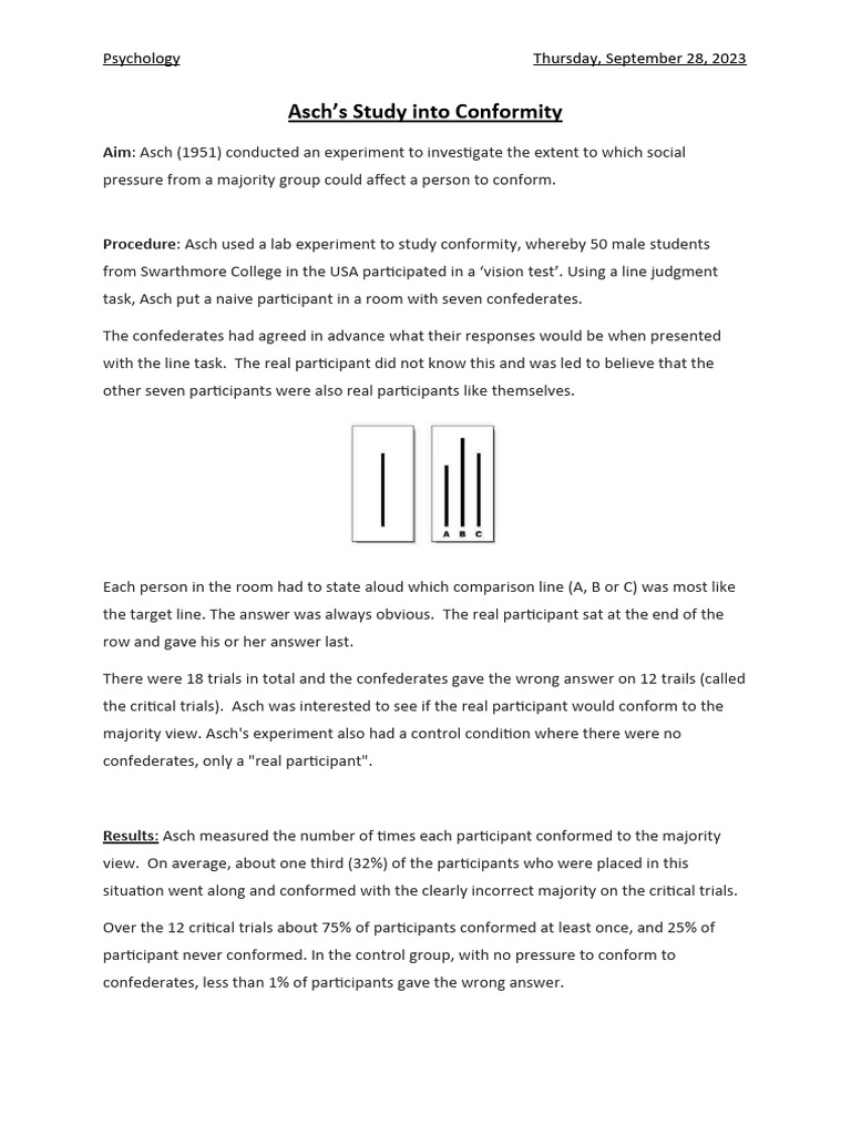 Solomon Asch Experiment AQA Psychology | PDF | Conformity | Science