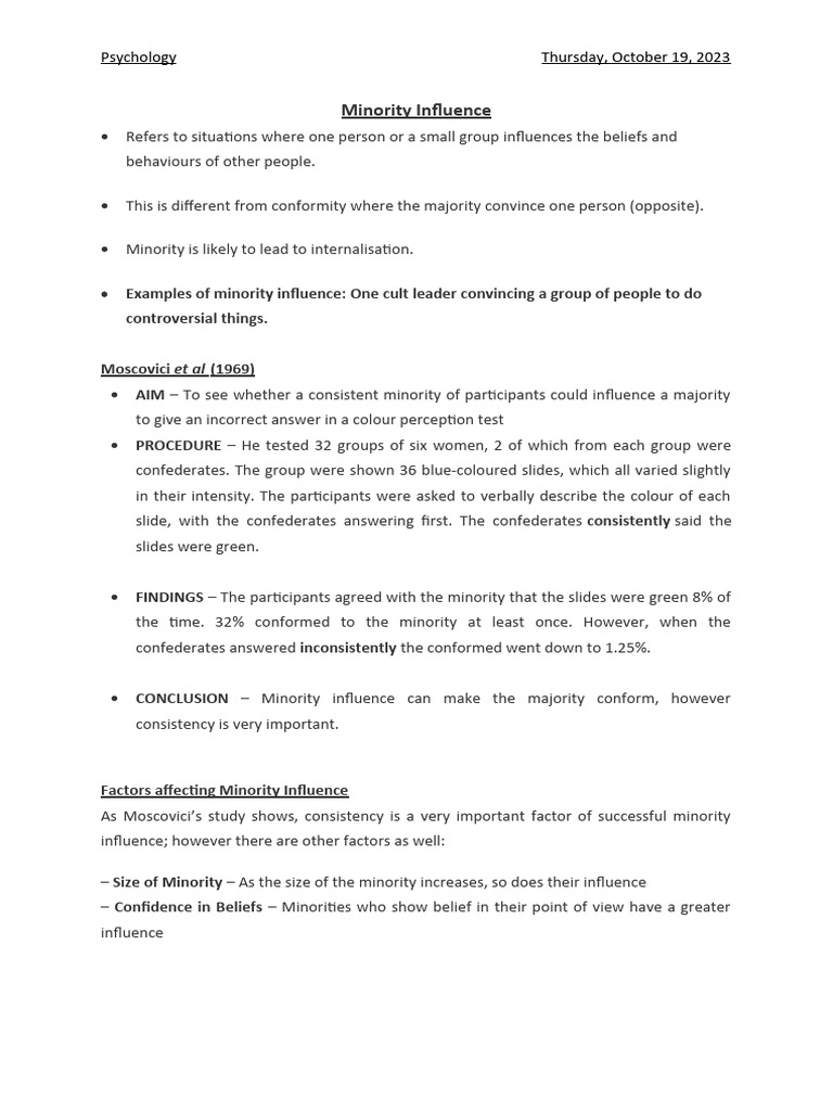 Minority Influence AQA Psychology | PDF | Conformity | Social Psychology