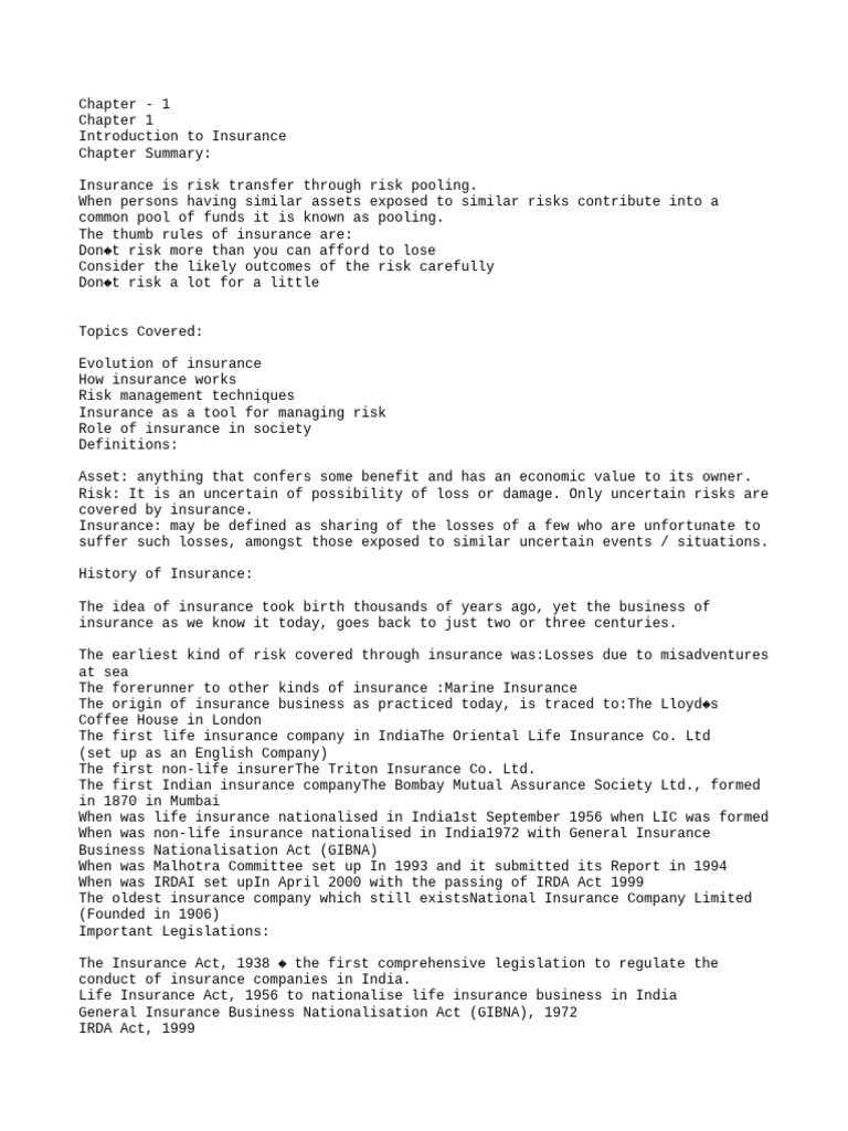 Chapter 1 | PDF | Insurance | Risk