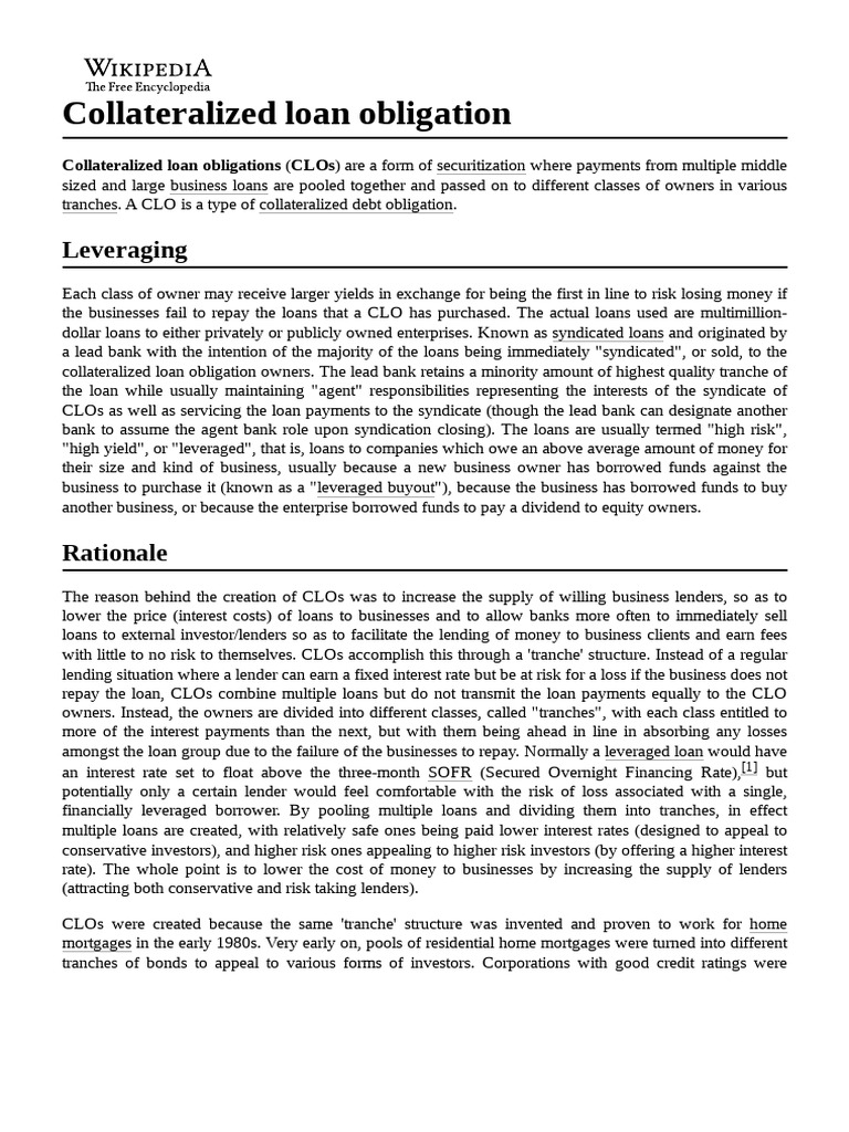 Collateralized Loan Obligation | PDF | Loans | Balance Sheet