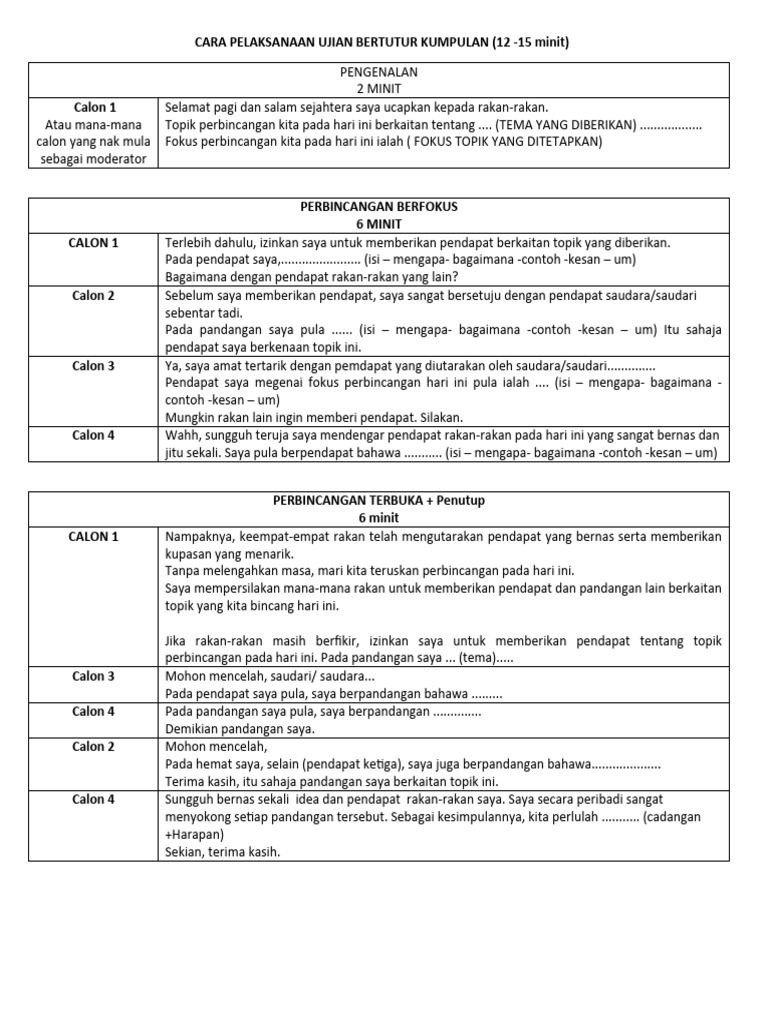 Ujian Bertutur Kumpulan | PDF | Pengembangan Diri | Gaya Hidup
