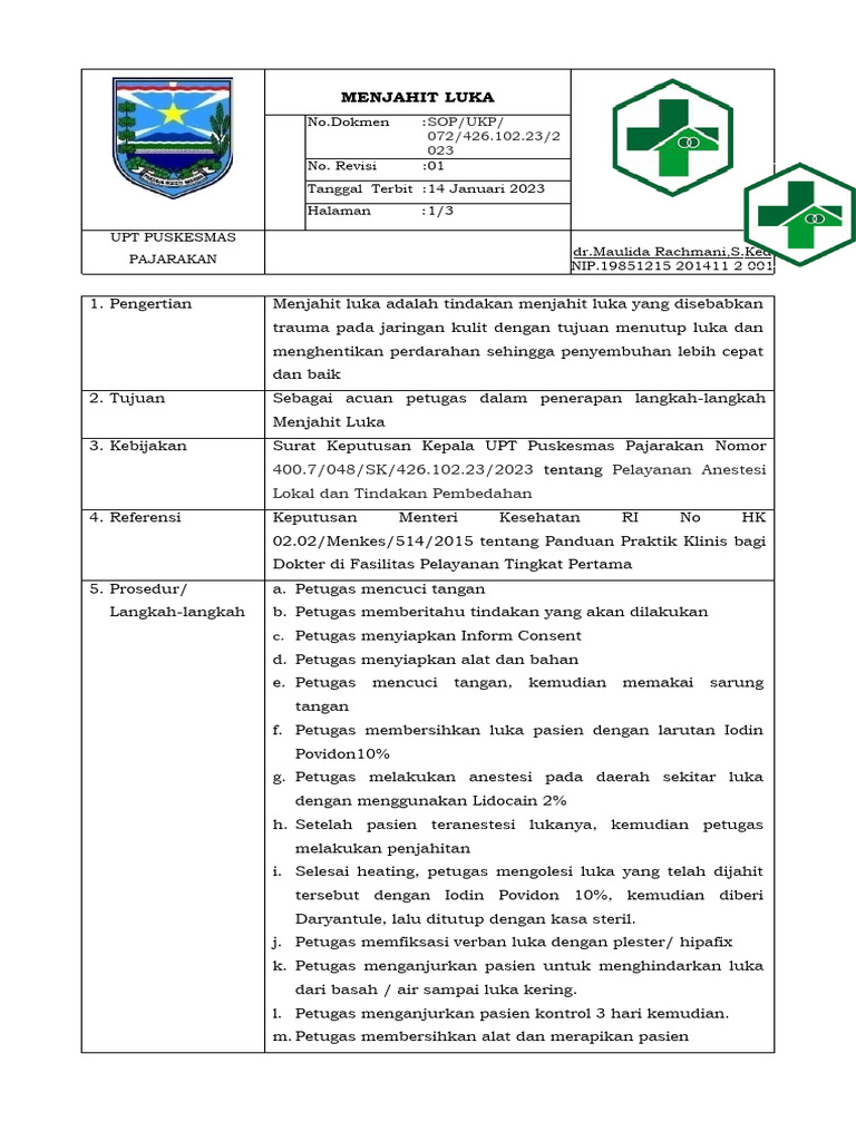 Sop Menjahit Luka | PDF