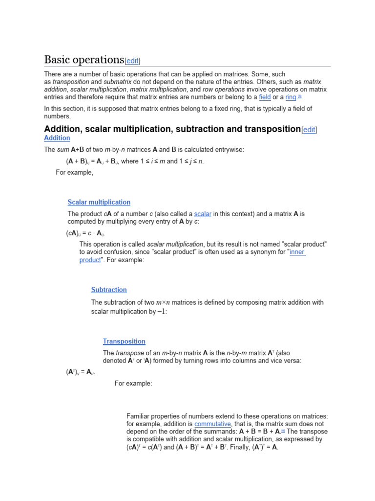 Basic Operations On Matrices | PDF | Matrix (Mathematics) | Matrix Theory