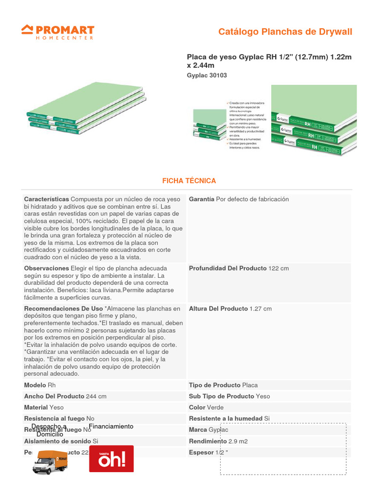 Ficha Técnica Placa Drywall RH 1/2" | PDF