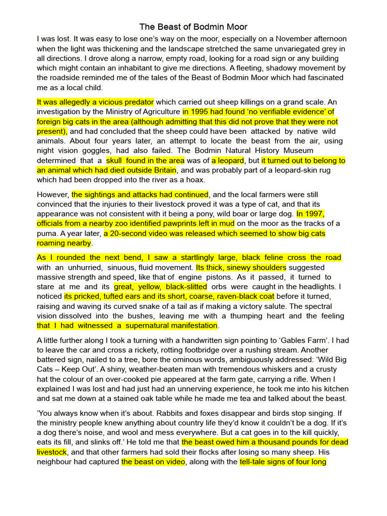 The Beast of Bodmin Moor | PDF