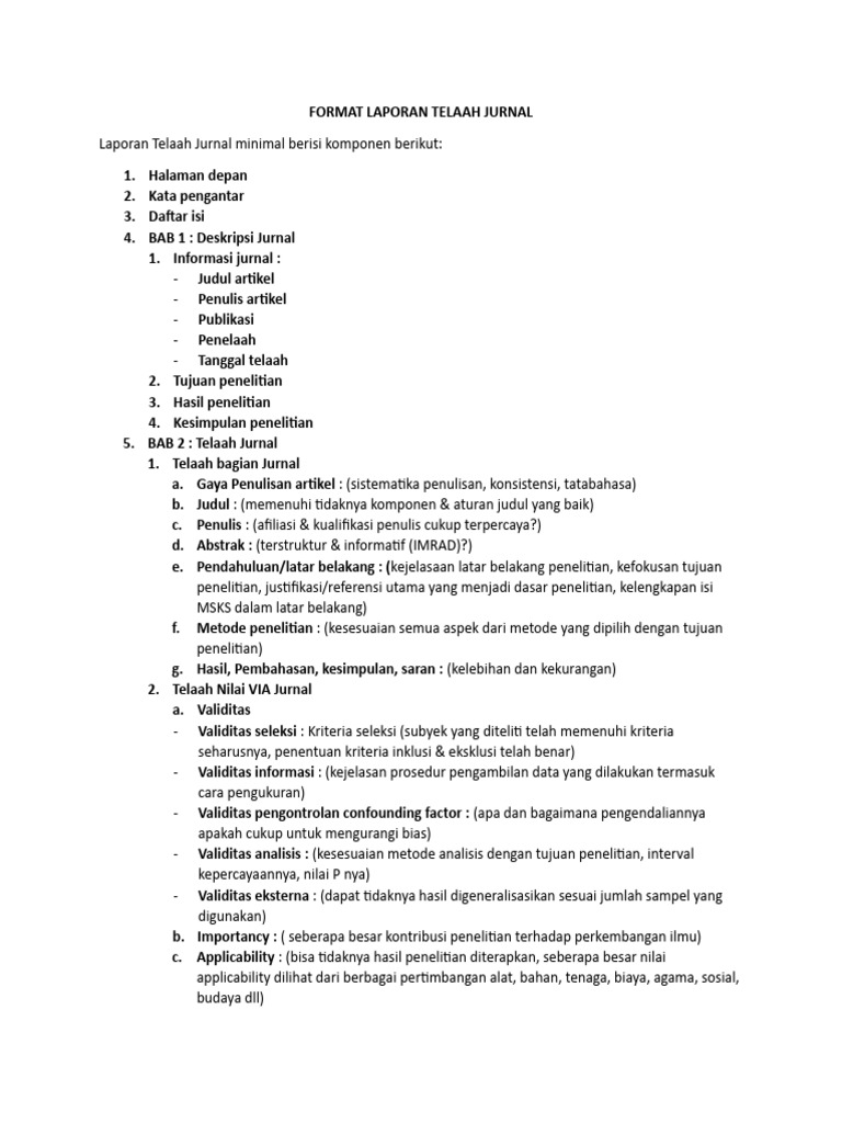 Format Laporan Telaah Jurnal Lengkap | PDF