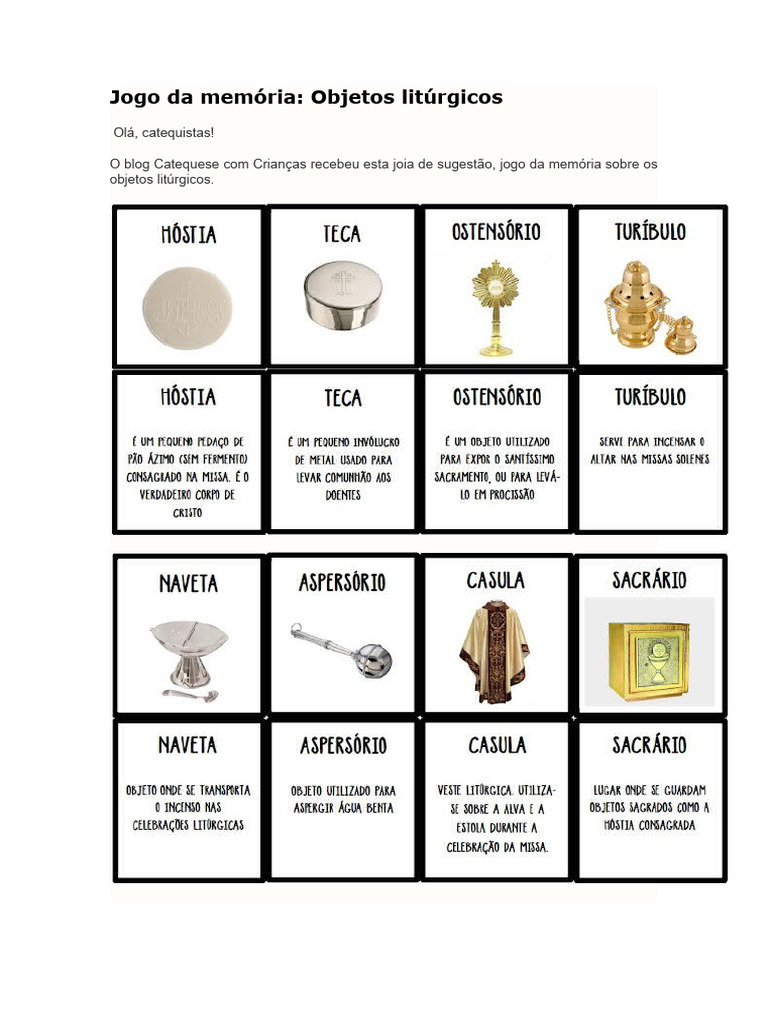 Jogo Da Memória Objetos Litúrgicos | PDF