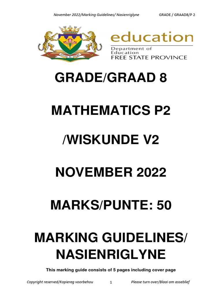 2022 Gr8 FS Nov P2 Memo | PDF | Mathematics | Triangle Geometry 2022 Gr8 FS Nov P2 Memo | PDF | Mathematics | Triangle Geometry