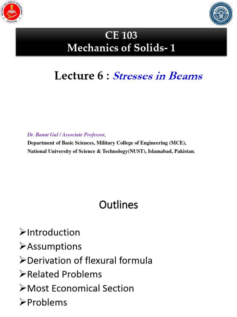 Lecture # 6 Stresses in Beams | PDF | Bending | Beam (Structure)