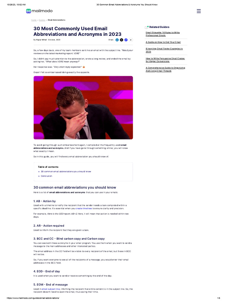 30 Common Email Abbreviations & Acronyms You Should Know | PDF | Marketing | Communication