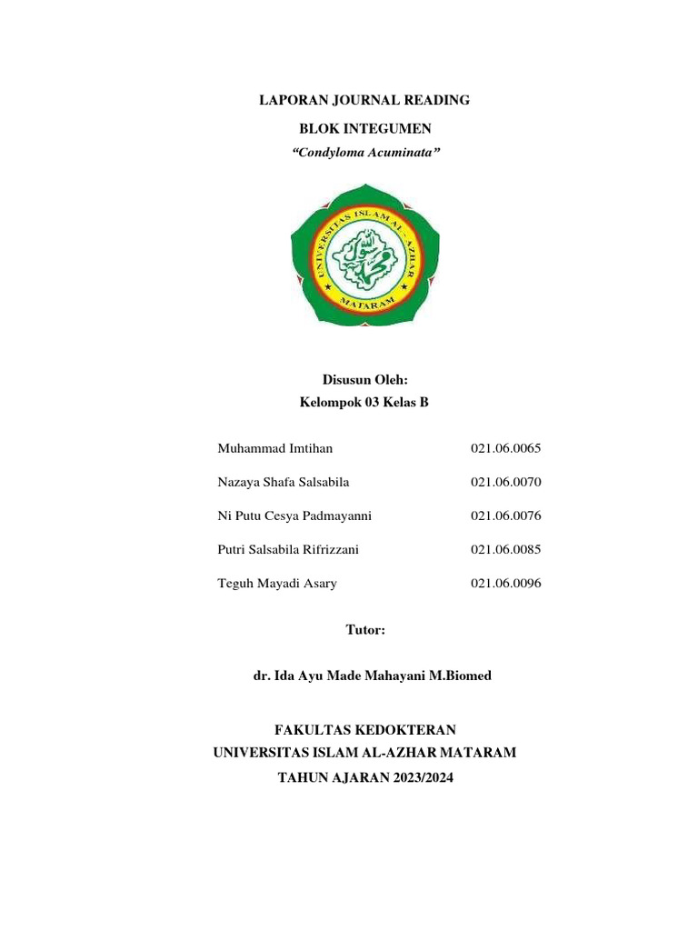 Laporan Journal Reading 3B Condyloma Acuminata Blok Integumen | PDF