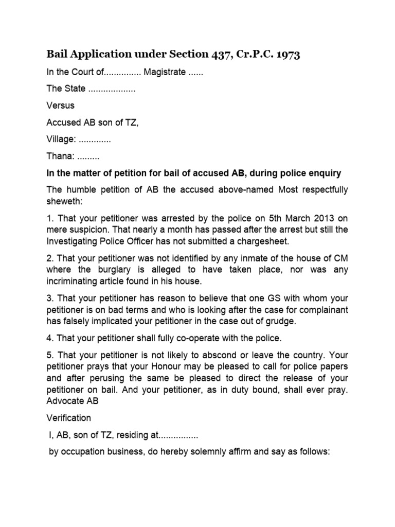 Bail Application Under Section 437 | PDF | Lawsuit | Appeal