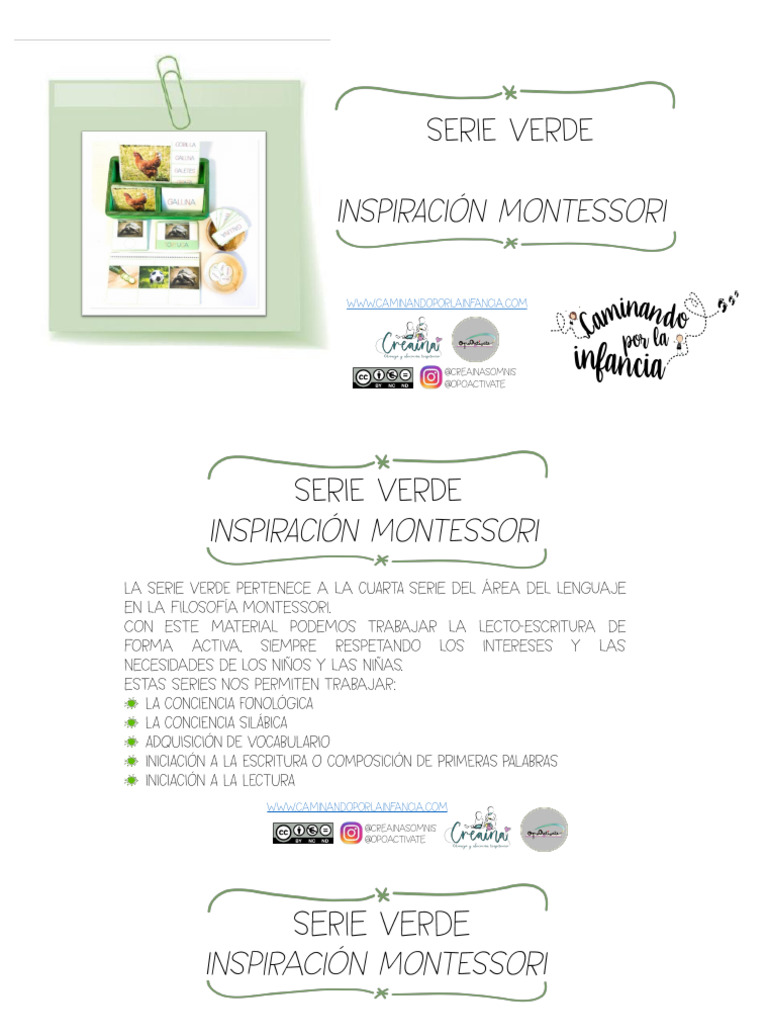 Serie Verde (Palabras de Tres Sílabas) Inspiración Montessori | PDF