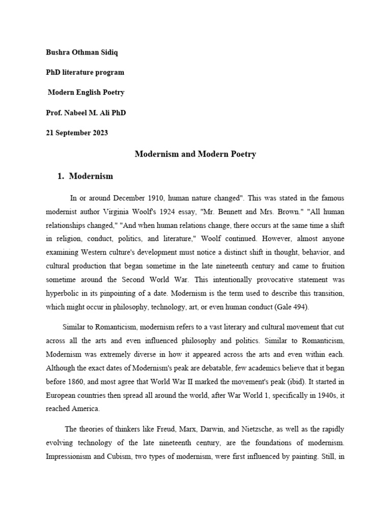 Modernism, Bushra | PDF | Modernism | Poetry