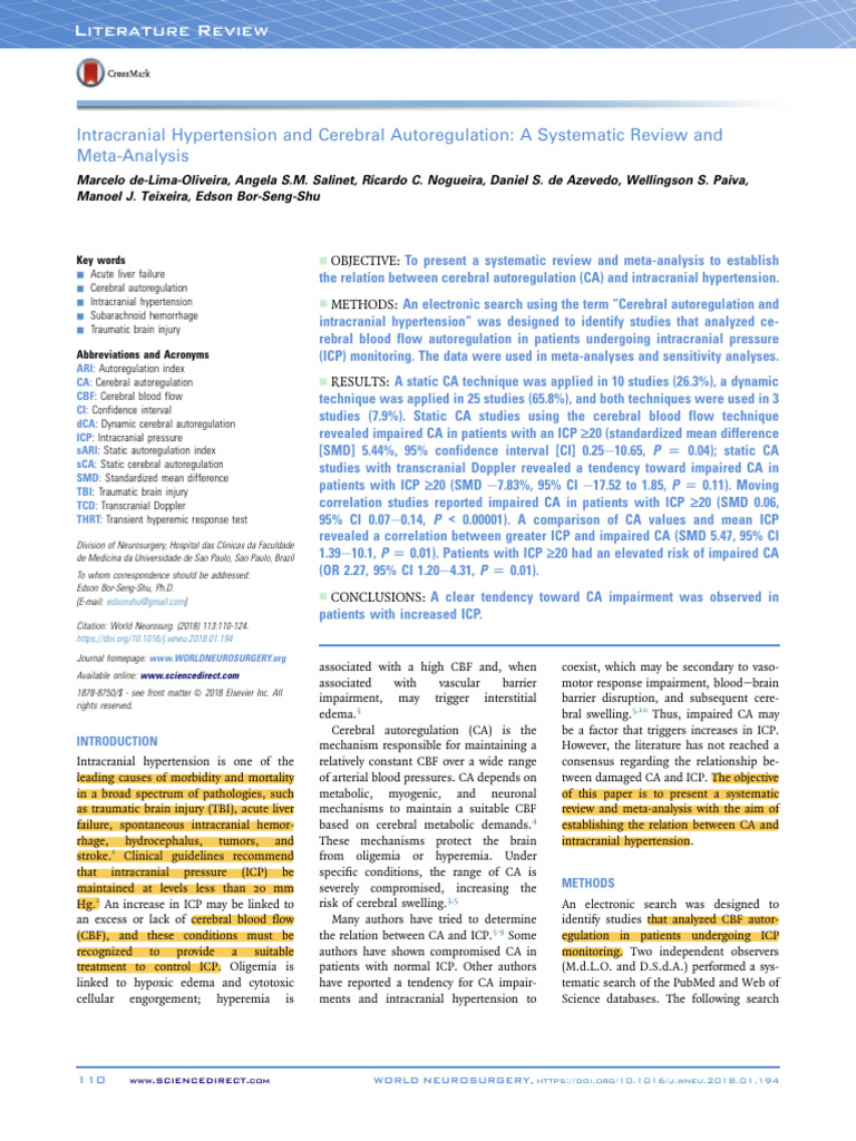 Intracranial Hypertension and Cerebral Autoregulation A Systematic | PDF