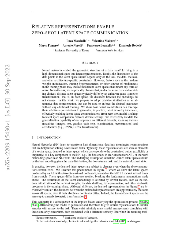 Elative Representations Enable Zero Shot Latent Space Communication | PDF | Machine Learning ...