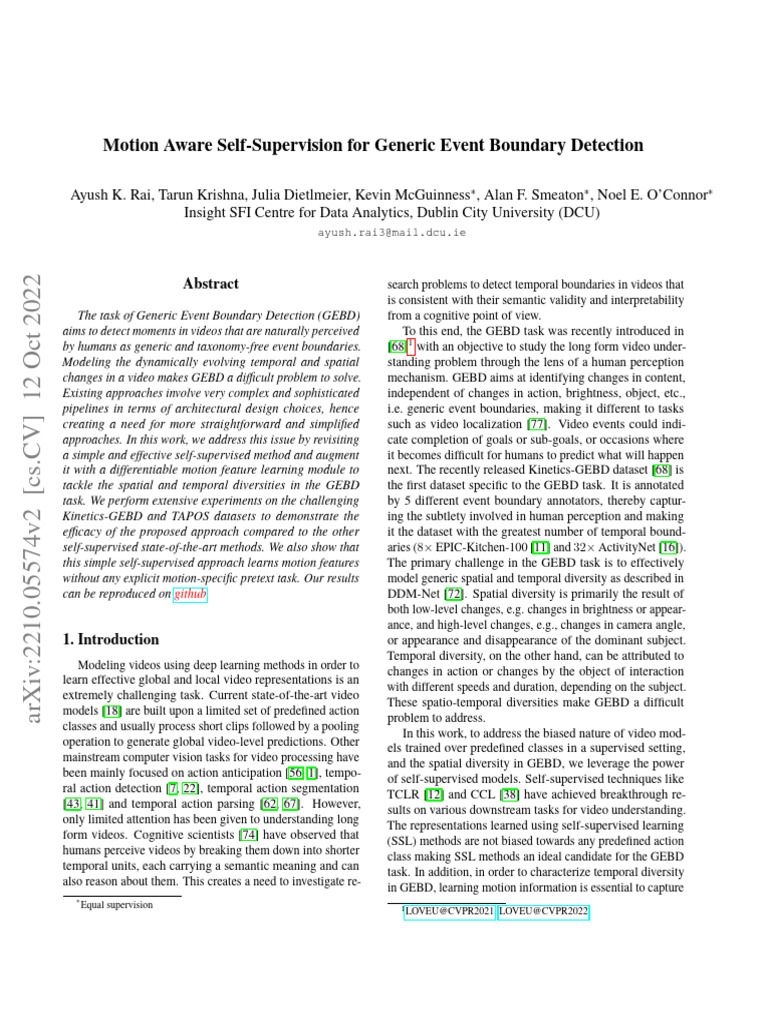 Motion Aware Self-Supervision For Generic Event Boundary Detection | PDF | Data Compression | Video