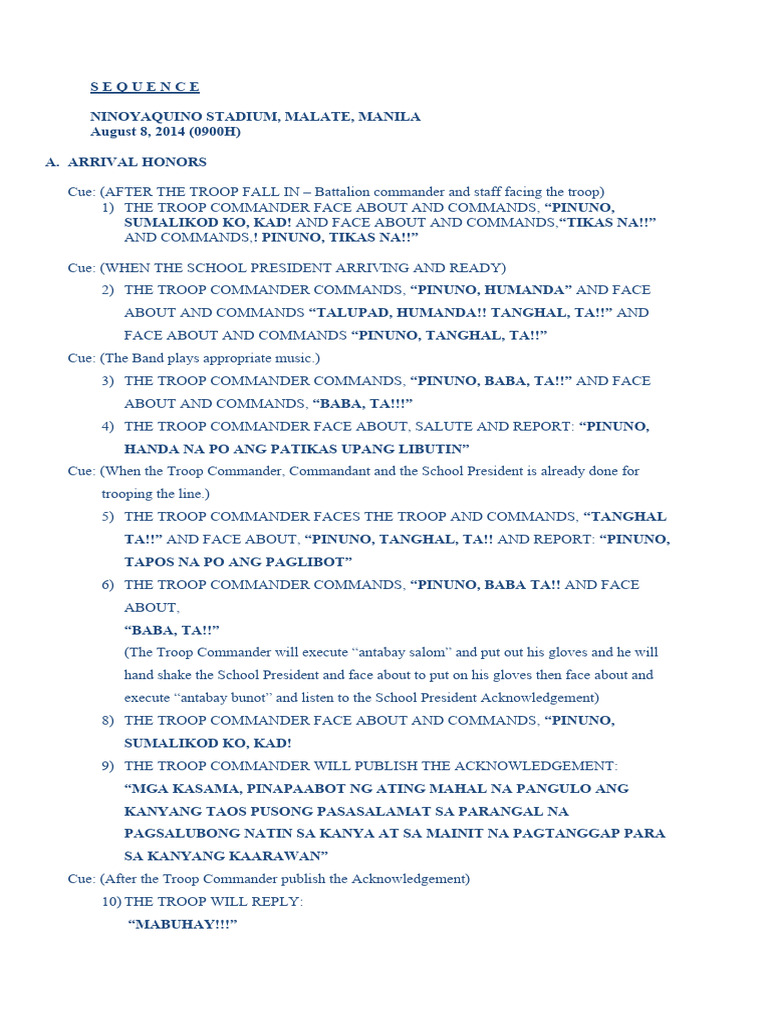 Sequence of The Arrival Honor | PDF Sequence of The Arrival Honor | PDF