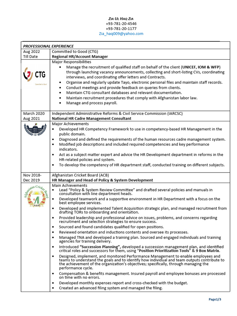 Zia Ul Haq Zia Resume | PDF | Human Resources | Recruitment