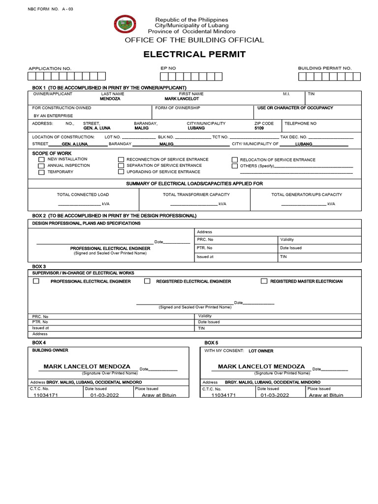Electrica2l Permit | PDF