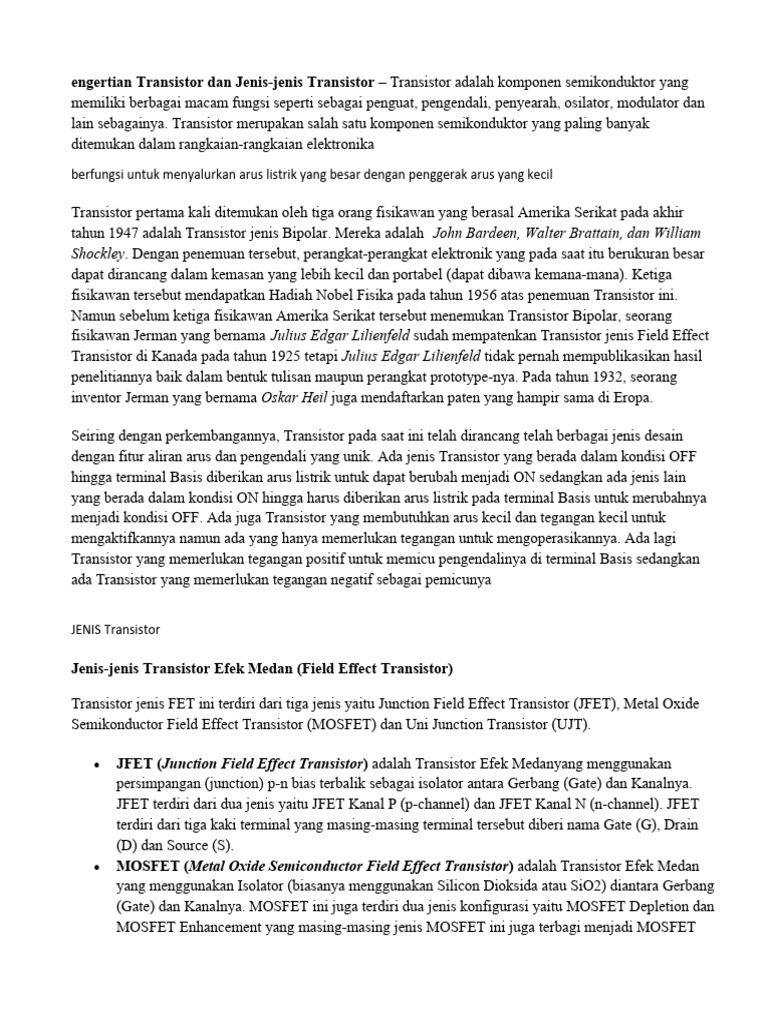 Kliping Transistor Dan Jenis | PDF | Sains & Matematika
