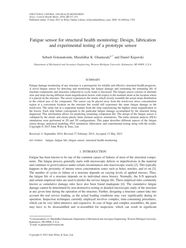 2016 - Fatigue Sensor For Structural Health Monitoring Design ... 2016 - Fatigue Sensor For Structural Health Monitoring Design ...